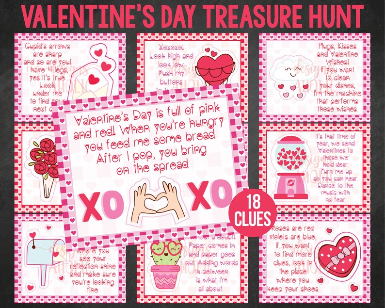 Valentine's Day Treasure Hunt Clues Valentines Scavenger - Etsy