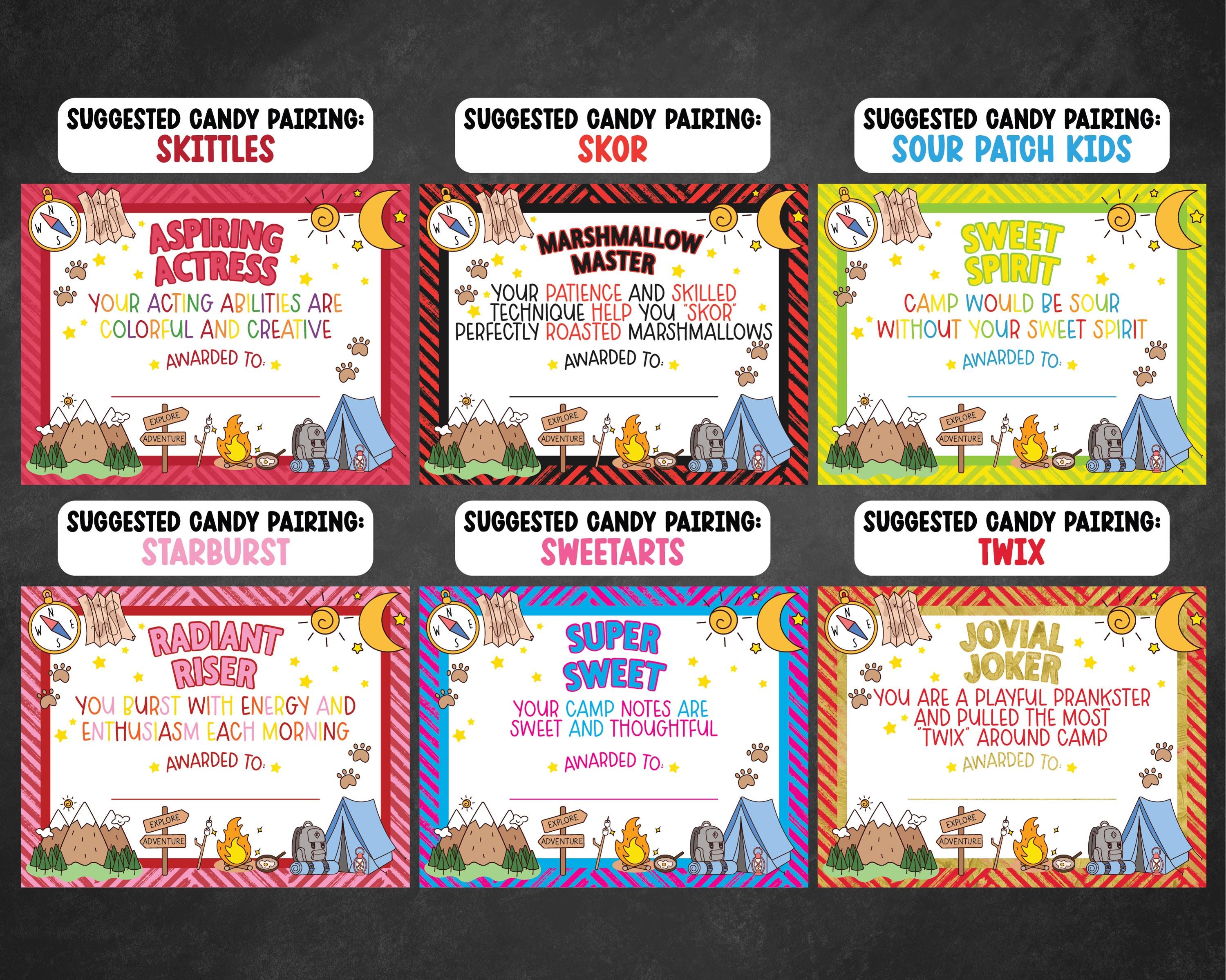 34 Camp Candy Bar Awards - Summer Camp Candy Bar Award Certificates ...