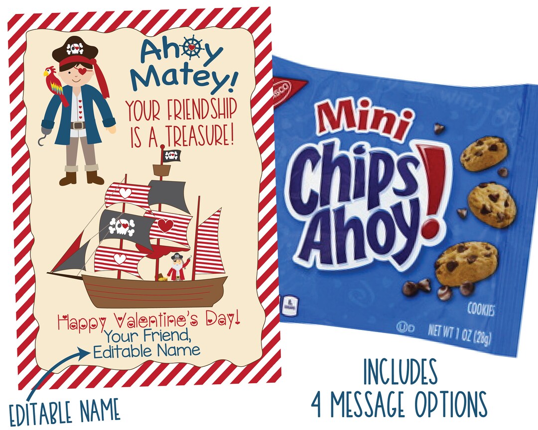 Chips Ahoy Valentine Cards Pirate Valentine Cards Boy - Etsy
