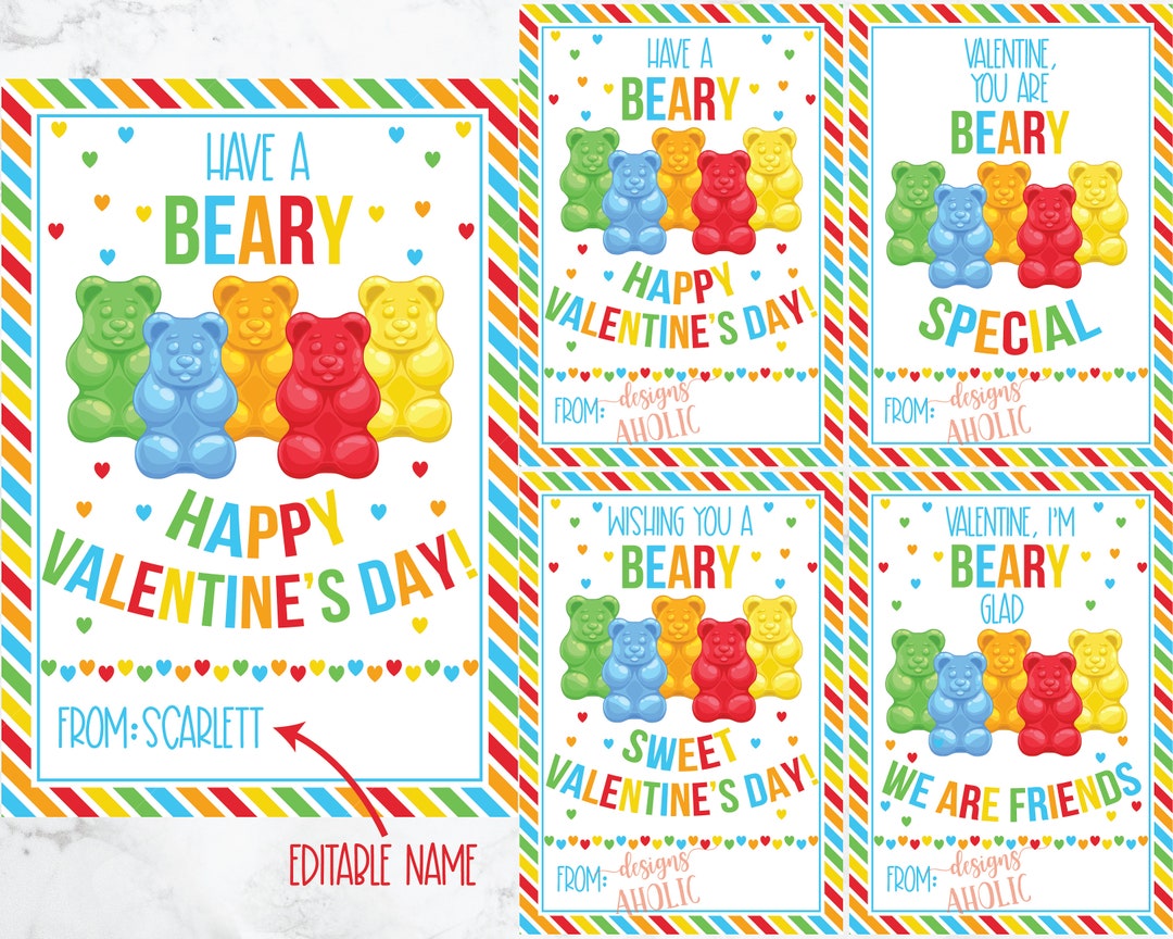 Gummy Bear Valentine Cards Gummy Bear Valentines Gummy - Etsy