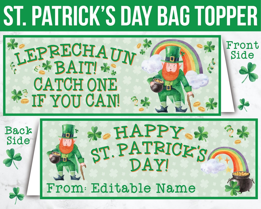 St. Patrick's Day Bag Topper St. Patrick's Day Gift Tag Leprechaun Bait ...