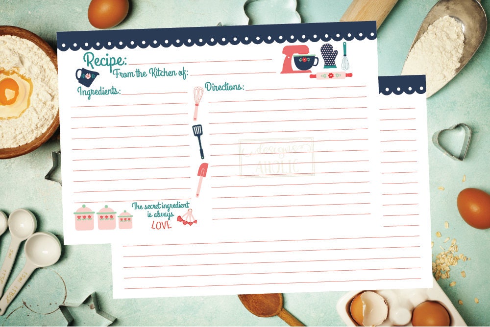 Pampered Chef Recipe Card Printable Kitchen Bridal Shower | Etsy