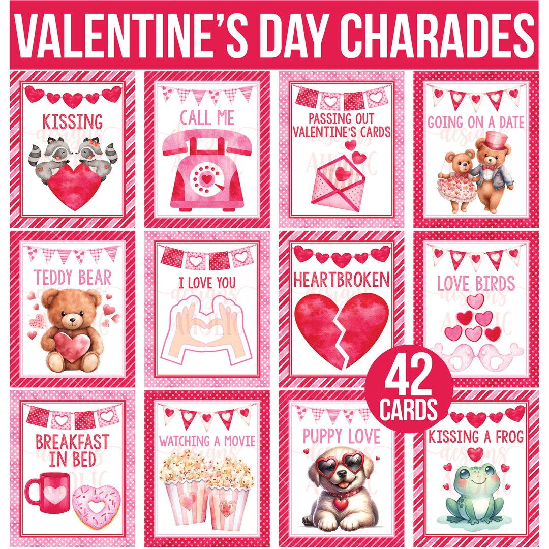 Valentine's Day Charades 42 Valentine's Day Charades Cards Valentines ...