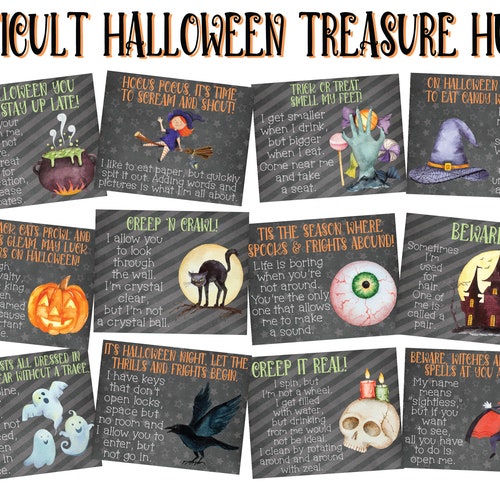Indoor Halloween Treasure Hunt Clues Halloween Scavenger - Etsy