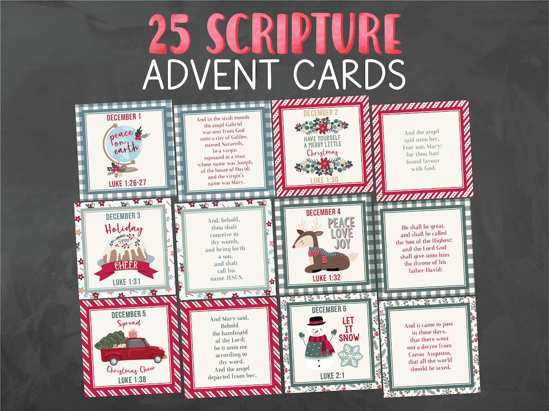 Christmas Scripture Advent Calendar Cards - Printable Scripture Advent ...