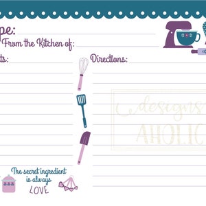 Pampered Chef Recipe Card Printable, Kitchen Bridal Shower Recipe Card ...