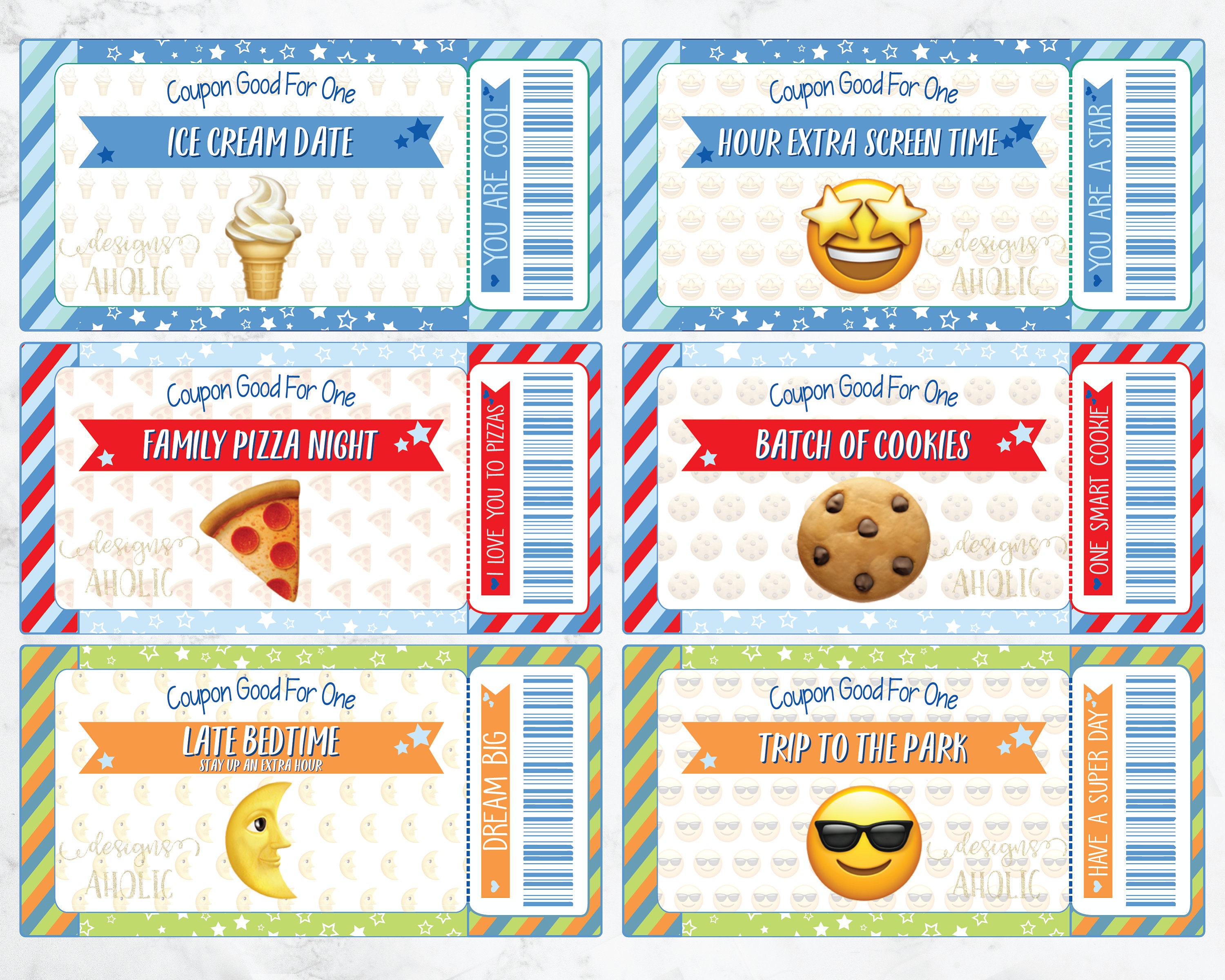 Printable Emoji Reward Coupons for Kids Kid Reward Coupons - Etsy Canada