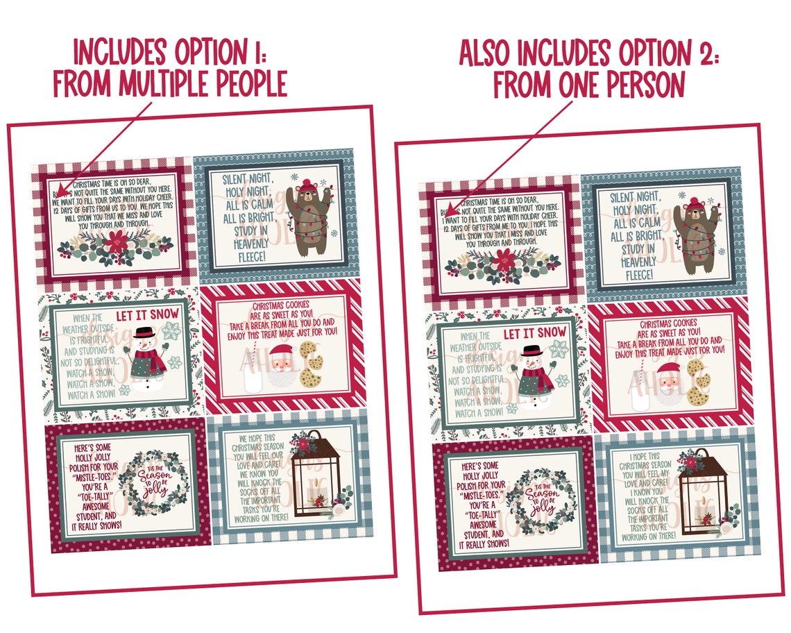 12 Days of Christmas College Student Gift Tags College - Etsy