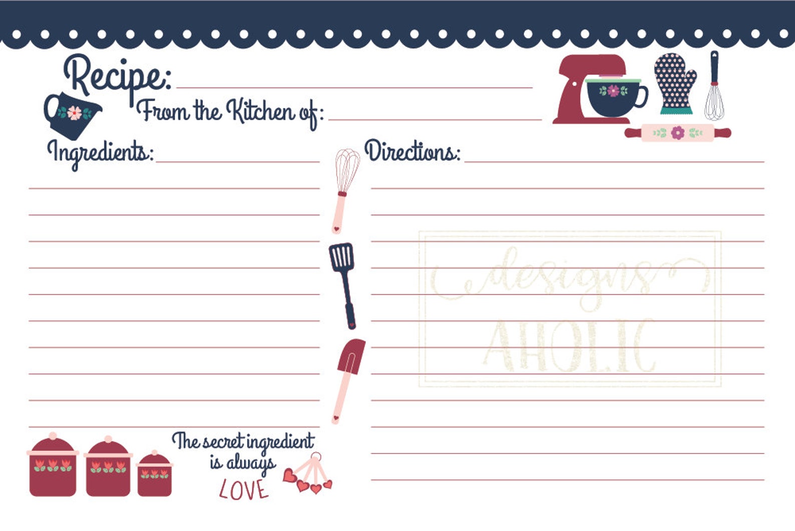 Pampered Chef Recipe Card Printable Kitchen Bridal Shower - Etsy