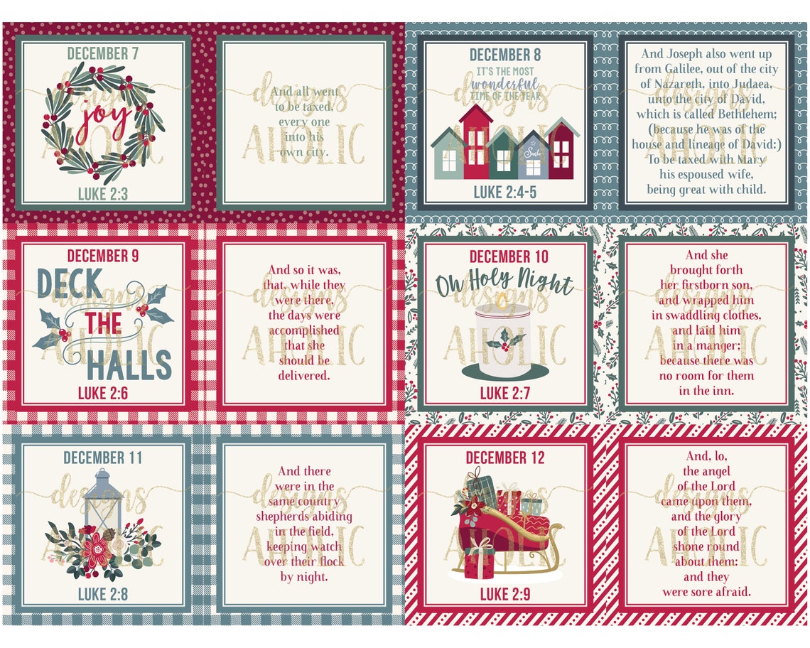 Christmas Scripture Advent Calendar Cards Printable - Etsy
