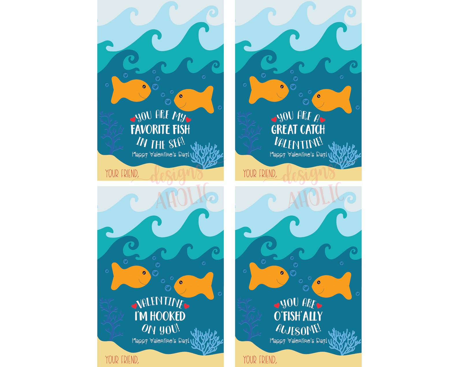 Goldfish Valentine Cards Goldfish Valentines Goldfish - Etsy