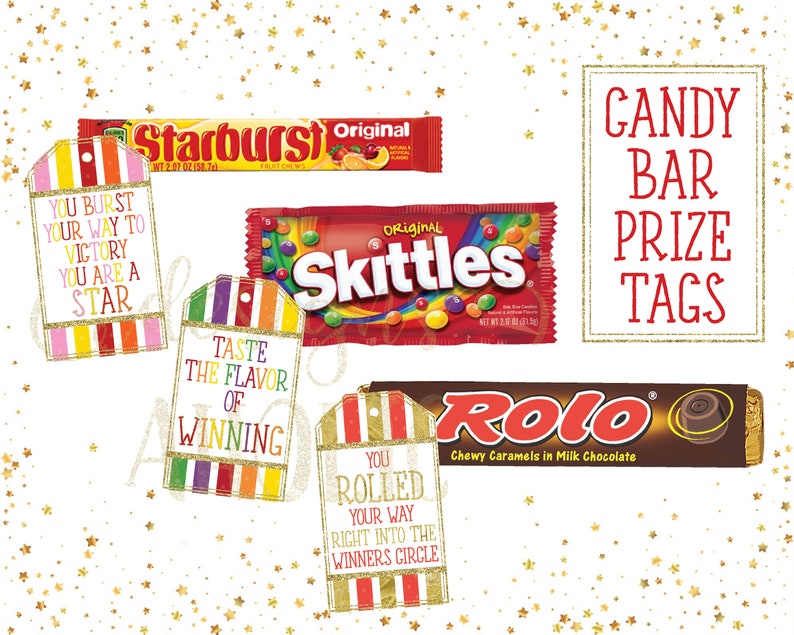 9 Candy Bar Party Prize Tags - Party Favor Gift Tags - Party Game ...