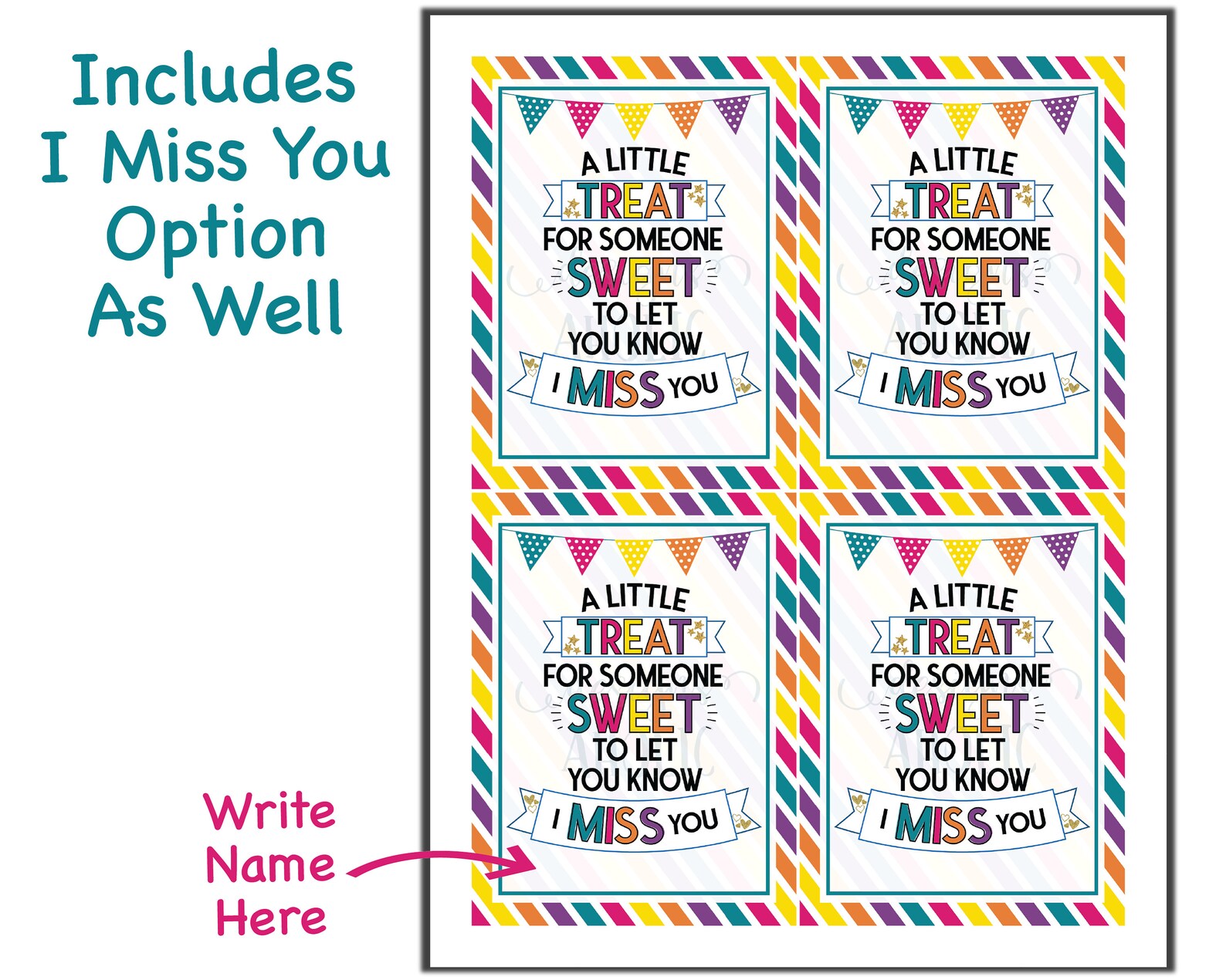 Thank You Treat Gift Tag Thank You Candy Gift Tag Miss You - Etsy