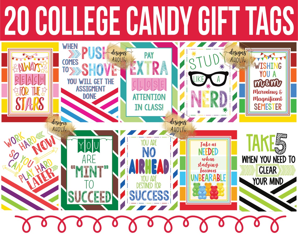 College Student Candy Gift Tag Printables College Care - Etsy