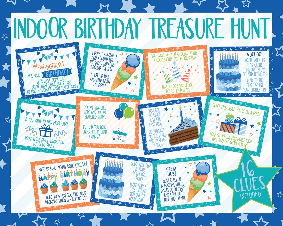 Indoor Birthday Treasure Hunt Clues Indoor Birthday - Etsy