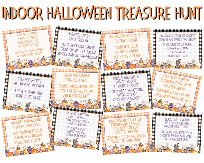 Indoor Halloween Treasure Hunt Clues Halloween Scavenger - Etsy