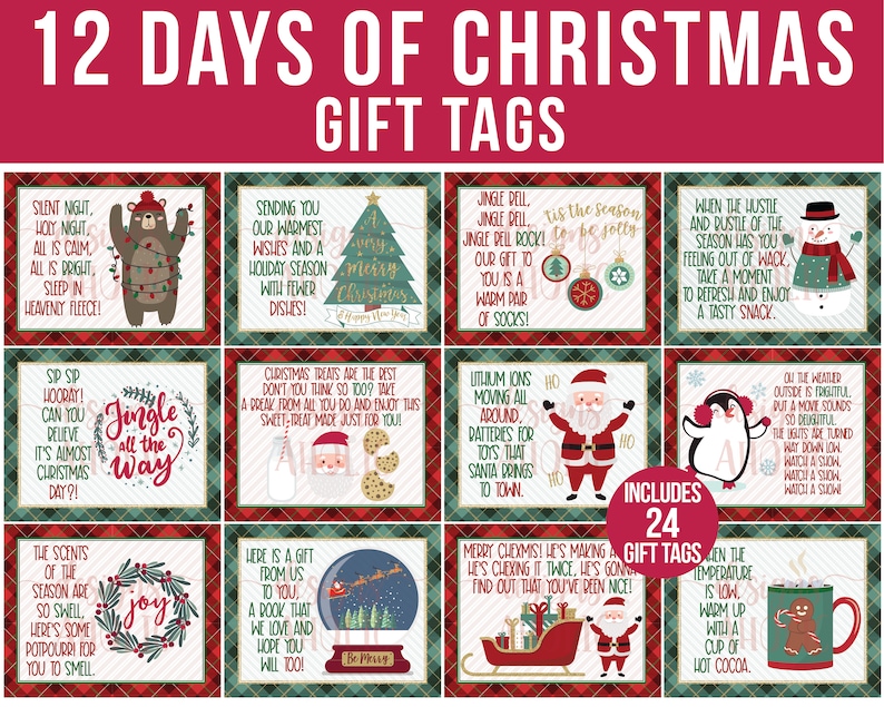 12 Days of Christmas Gift Tags Printable 12 Days of - Etsy