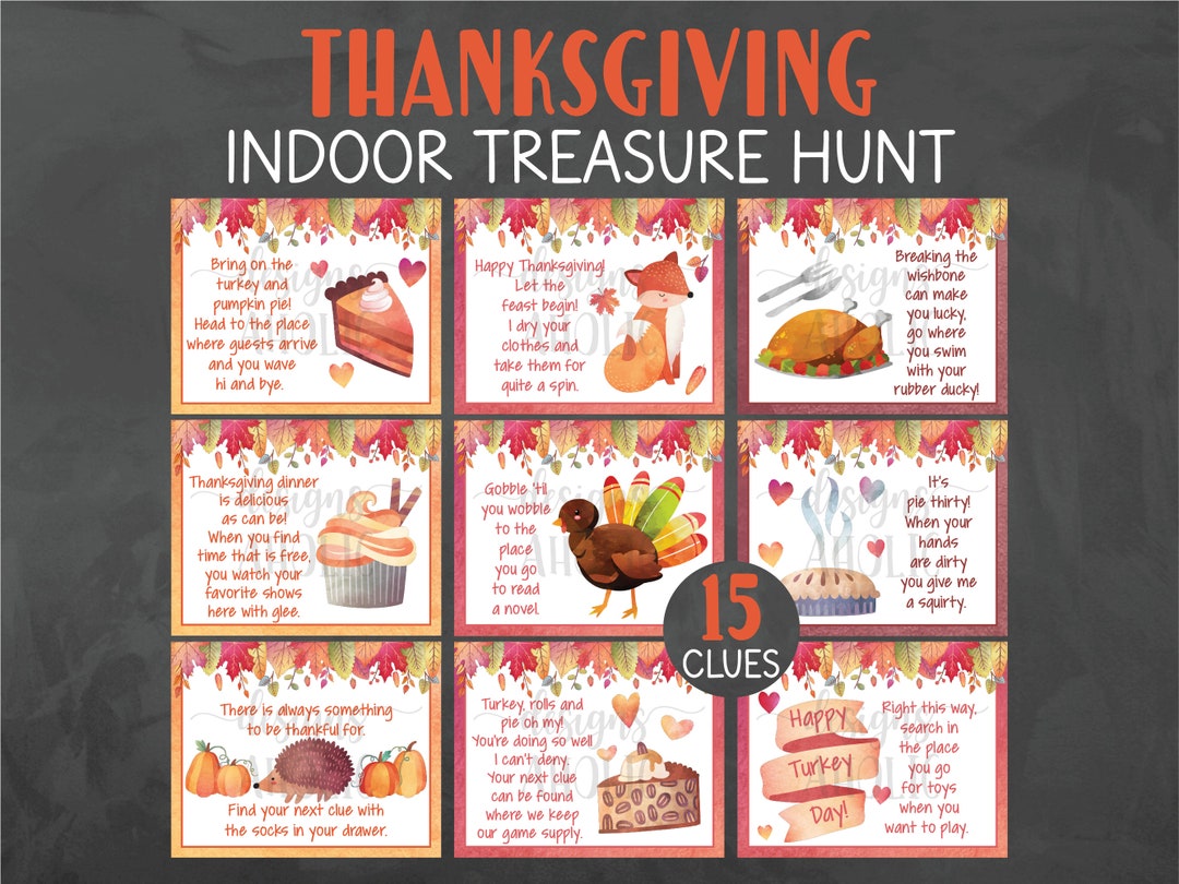 Thanksgiving Treasure Hunt Clues Thanksgiving Scavenger Hunt Clues ...