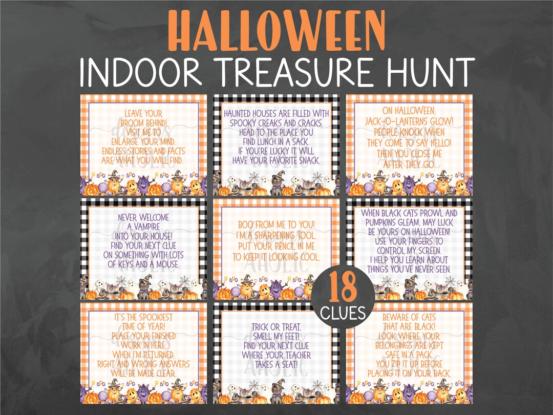 Indoor Halloween Treasure Hunt Clues - Halloween Scavenger Hunt Clues ...