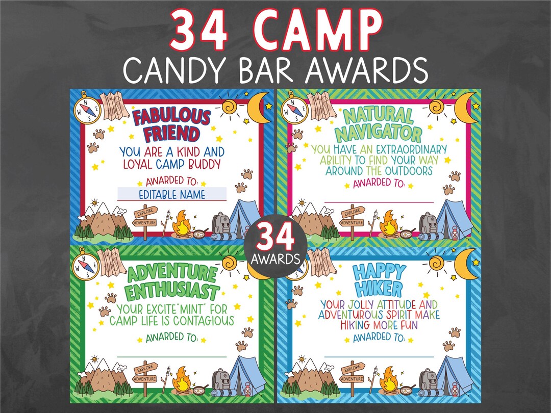 34 Camp Candy Bar Awards - Summer Camp Candy Bar Award Certificates ...