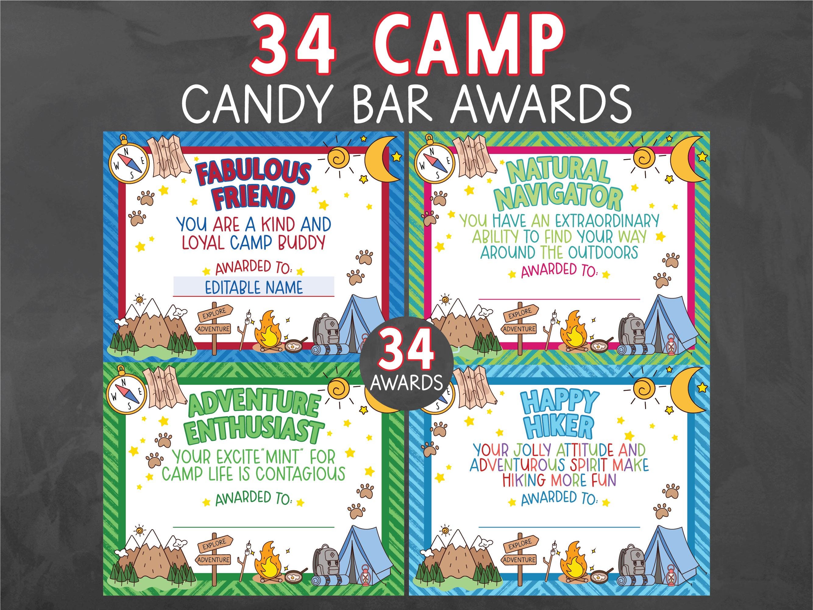 34 Camp Candy Bar Awards - Summer Camp Candy Bar Award Certificates ...