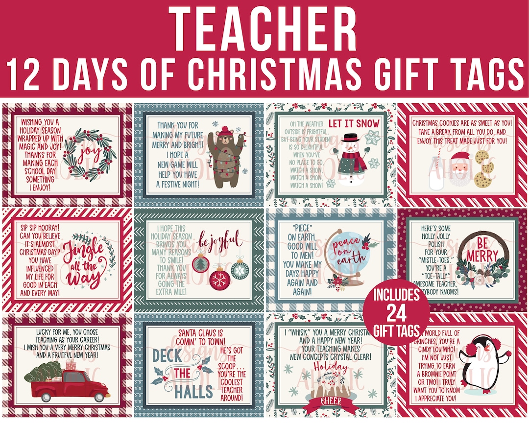 12 Days of Christmas Teacher Gift Tags Teacher 12 Days of - Etsy