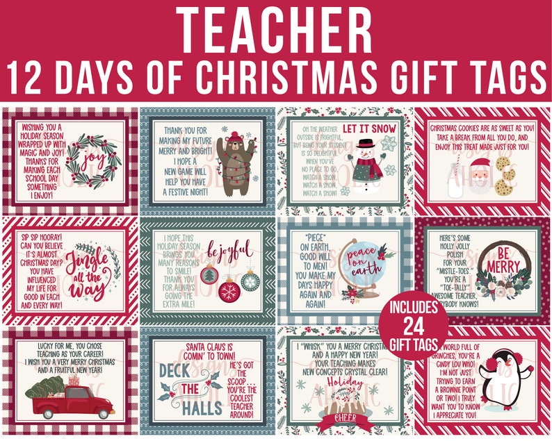 12 Days of Christmas Teacher Gift Tags Teacher 12 Days of - Etsy 12 Days of Christmas Teacher Gift Tags Teacher 12 Days of - Etsy