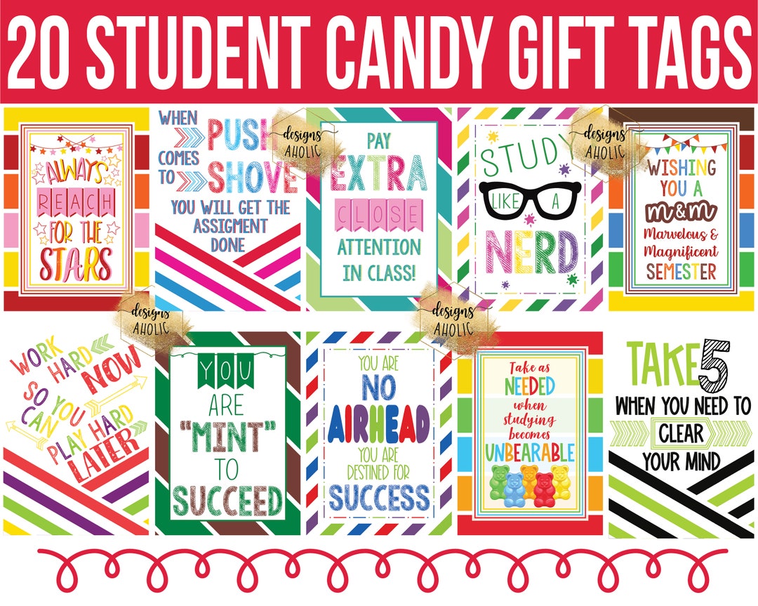 Student Candy Gift Tag Printables College Care Package Gift - Etsy