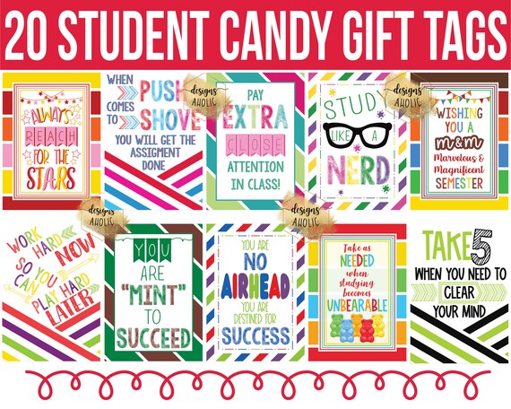 Student Candy Gift Tag Printables College Care Package Gift - Etsy