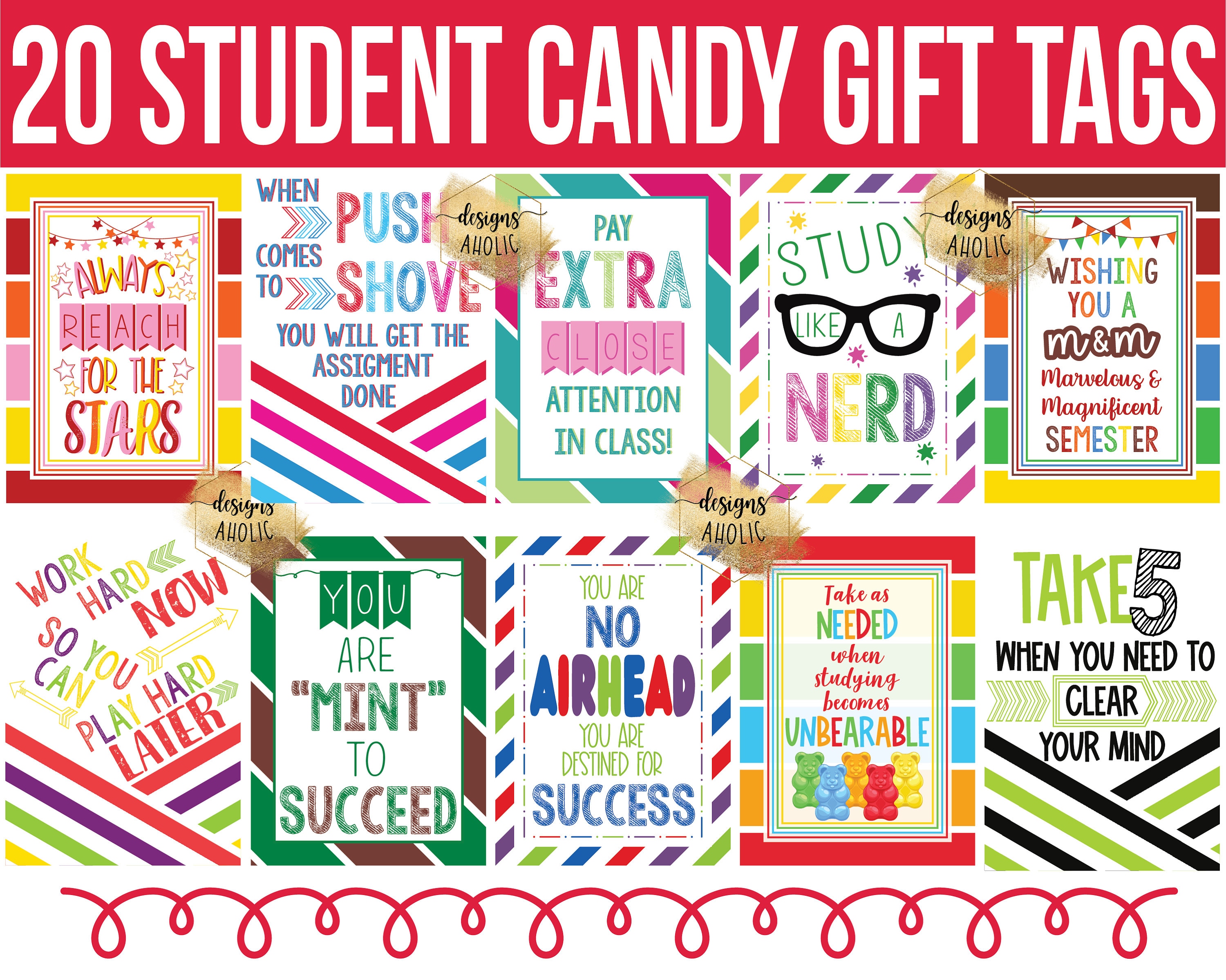 Student Candy Gift Tag Printables College Care Package Gift - Etsy Canada