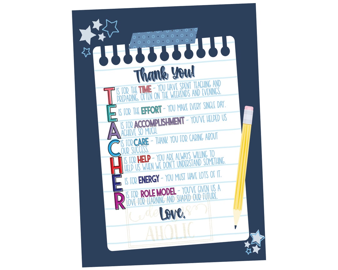 Teacher Thank You Note - Teacher Thank You Letter - Teacher ...