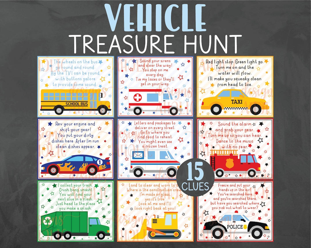Vehicle Treasure Hunt - Truck Treasure Hunt - Transportation Treasure ...