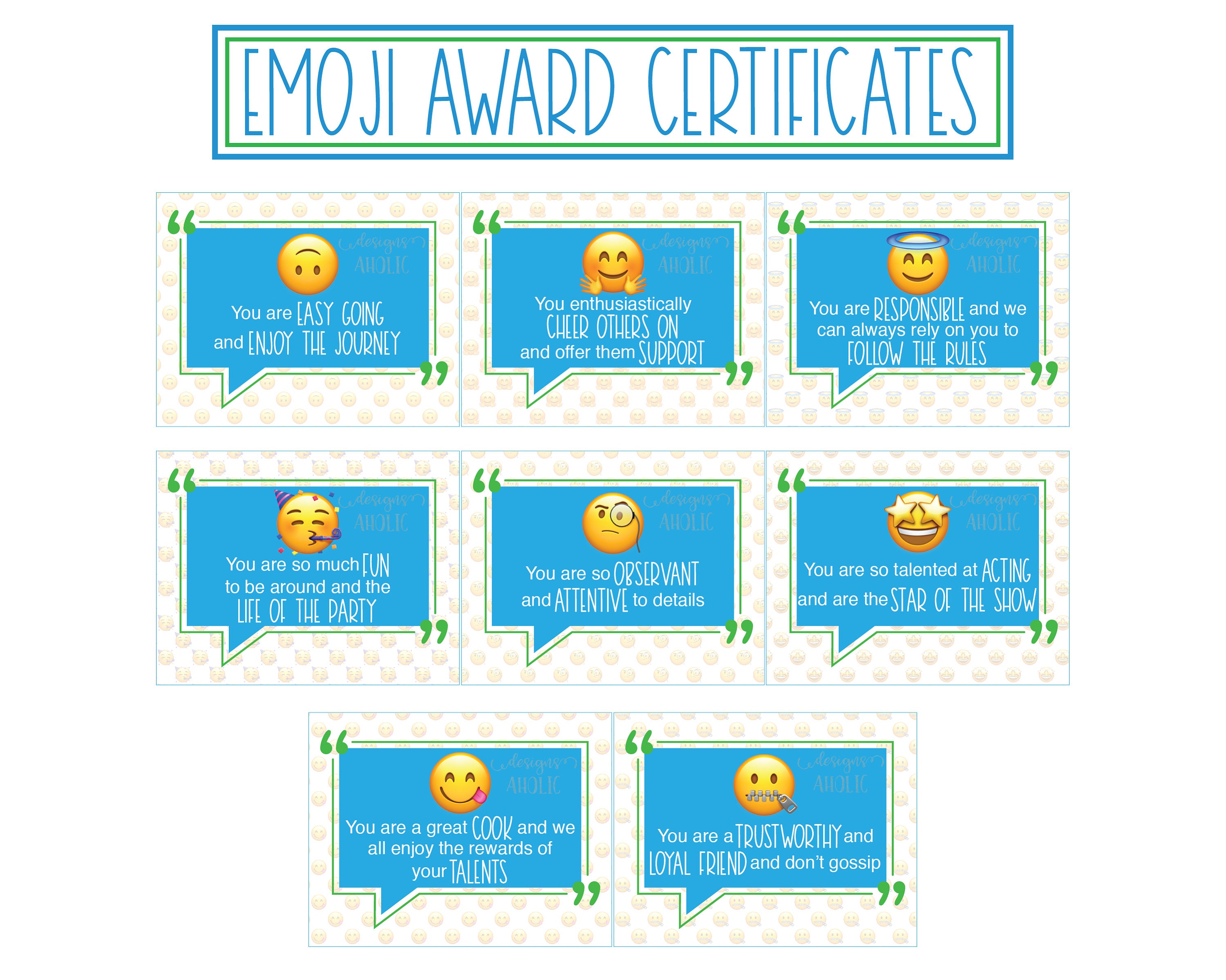 Emoji Award Certificates Emoji Themed Awards Emoji Award - Etsy Canada