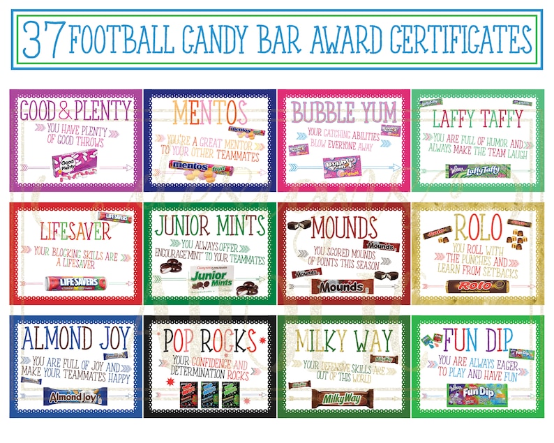 37 Football Team Candy Bar Award Certificates Football Candy - Etsy ...