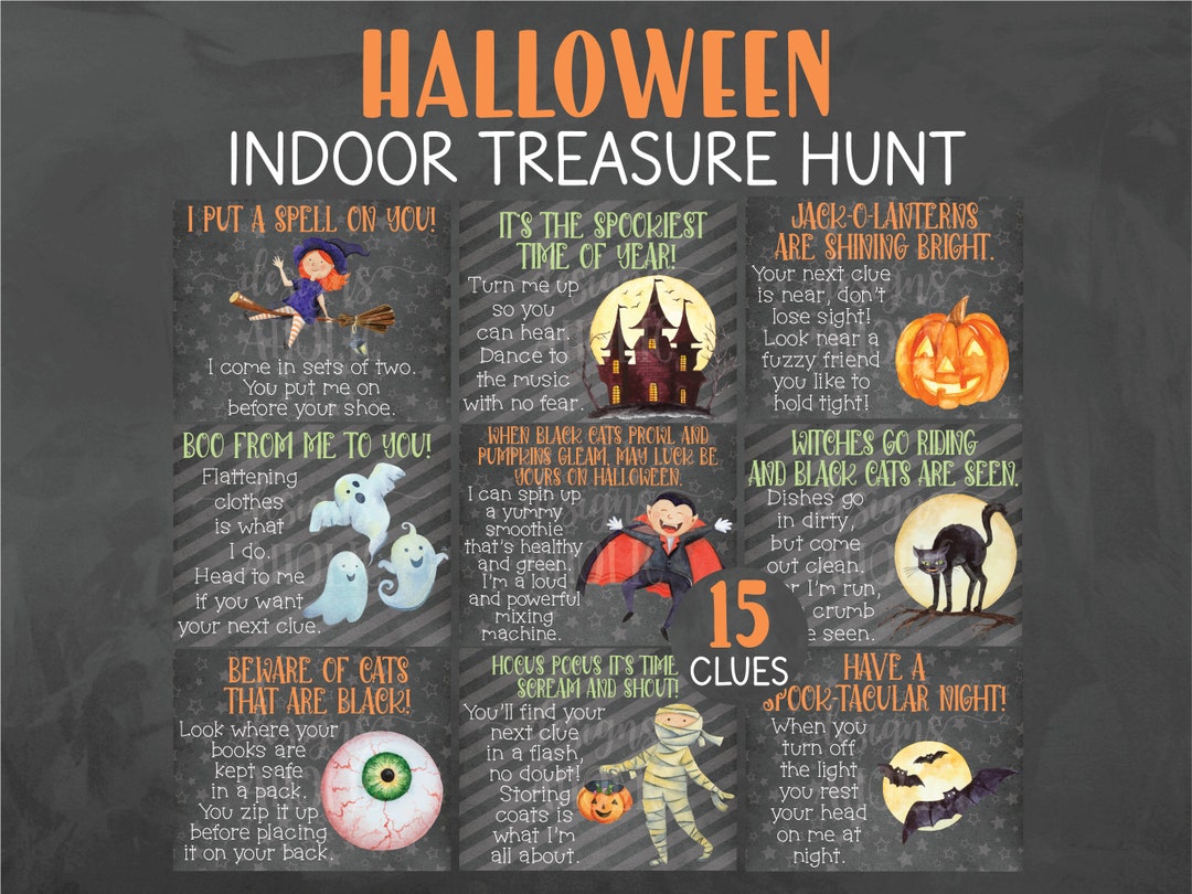 Indoor Halloween Treasure Hunt Clues - Halloween Scavenger Hunt Clues ...