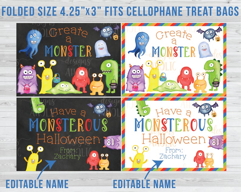 Create a Monster Bag Topper Label Treat Bag Make a Monster - Etsy
