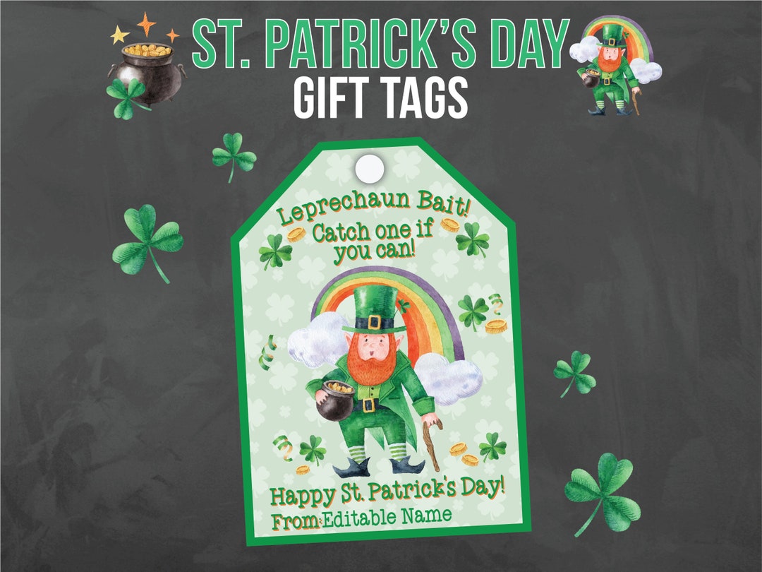 St. Patrick's Day Gift Tag - St. Patrick's Day Bag Topper - Leprechaun ...