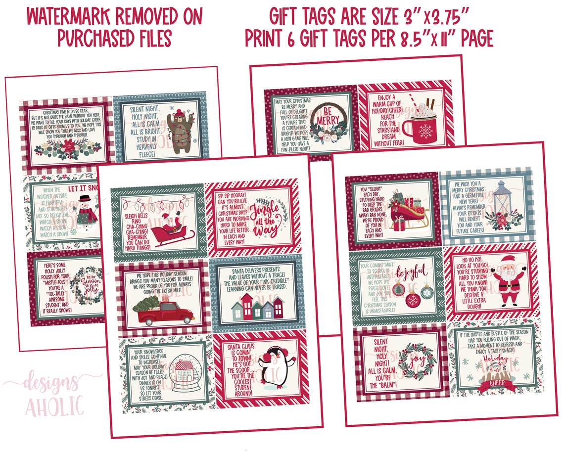 12 Days of Christmas College Student Gift Tags - College Student 12 ...