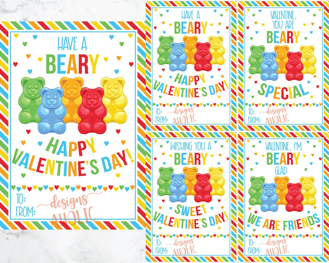 Gummy Bear Valentine Cards Gummy Bear Valentines Gummy - Etsy