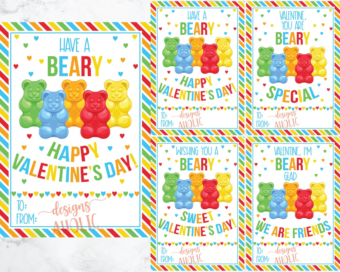 Gummy Bear Valentine Cards Gummy Bear Valentines Gummy - Etsy