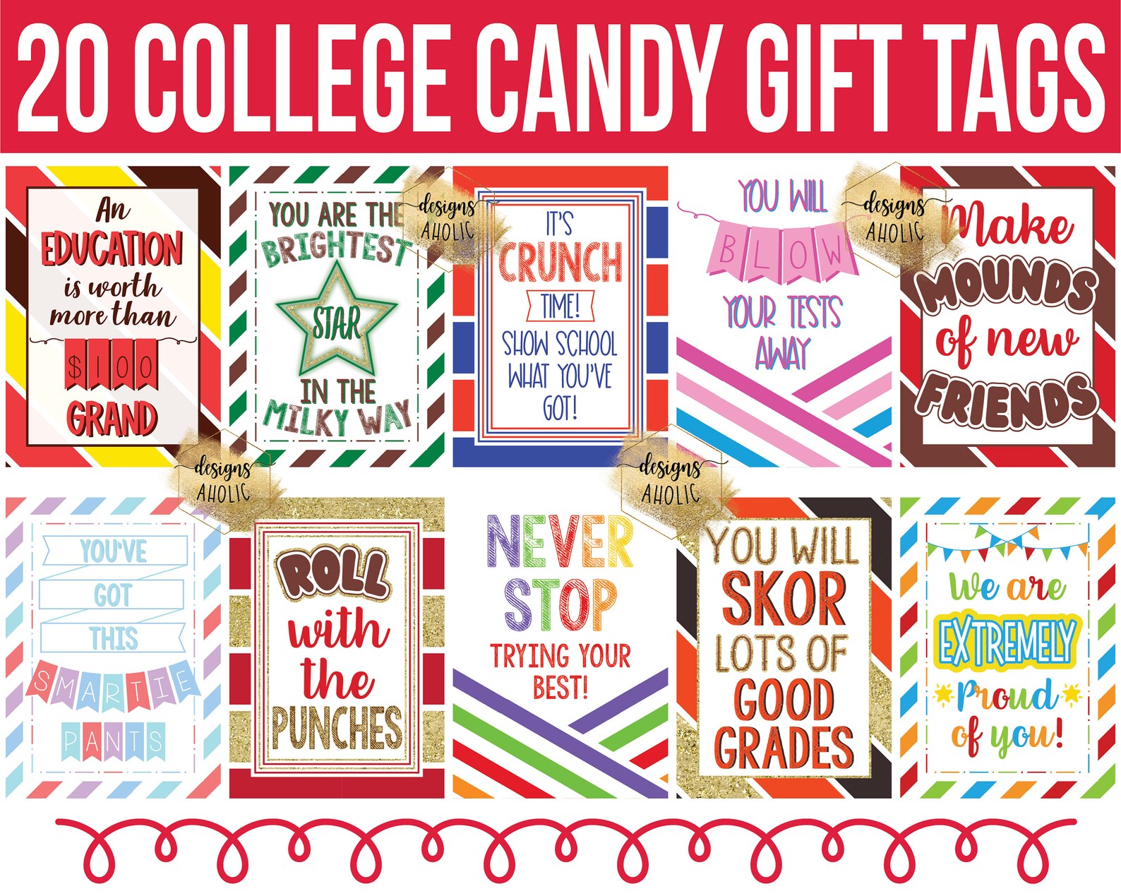 College Student Candy Gift Tag Printables College Care - Etsy