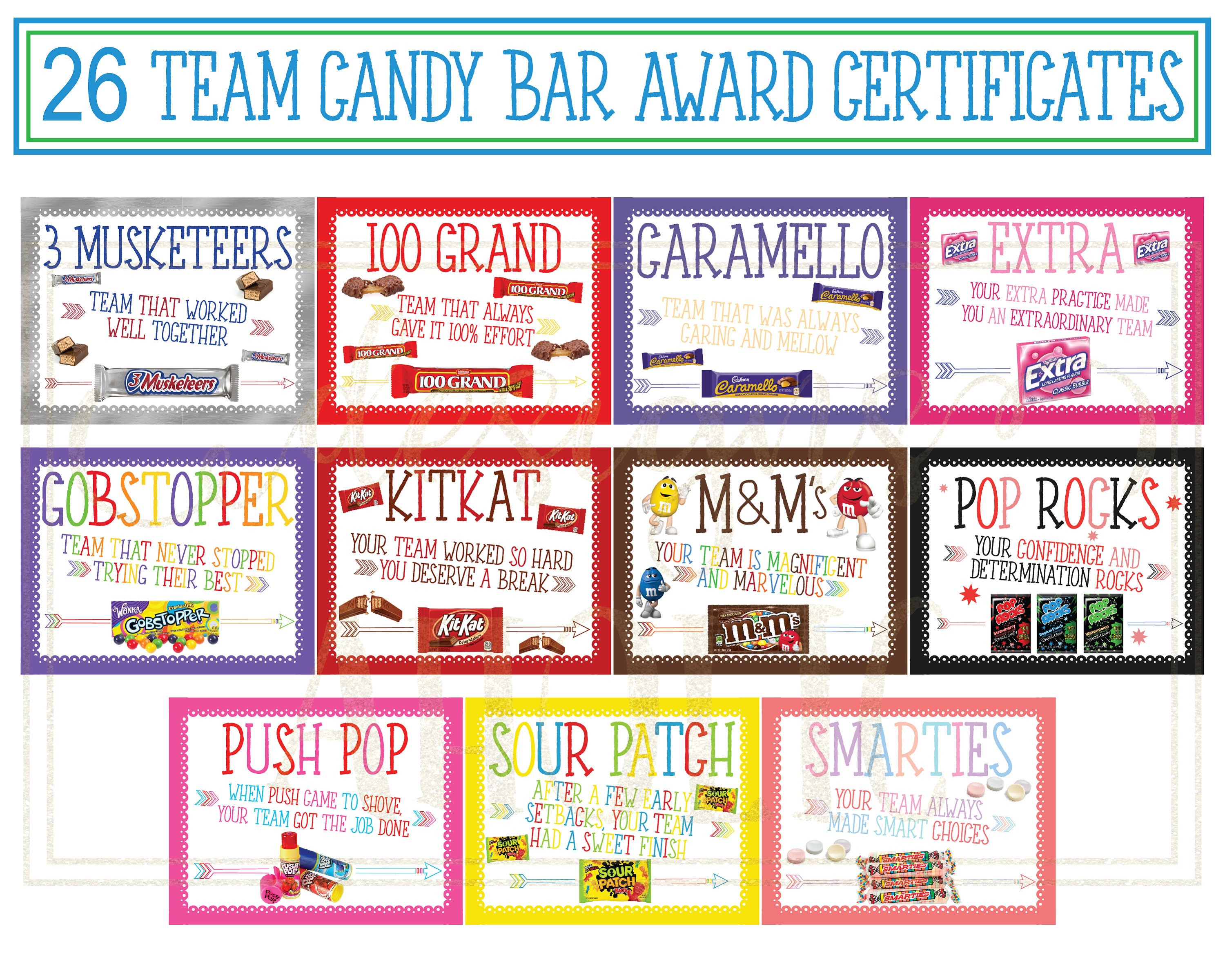 26 Team Candy Bar Awards Candy Bar Award Certificates Team - Etsy Australia