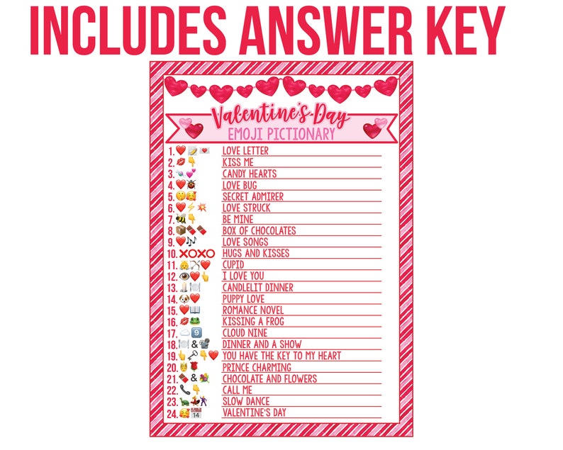 Valentine's Day Emoji Pictionary - Valentine's Day Printable Game ...