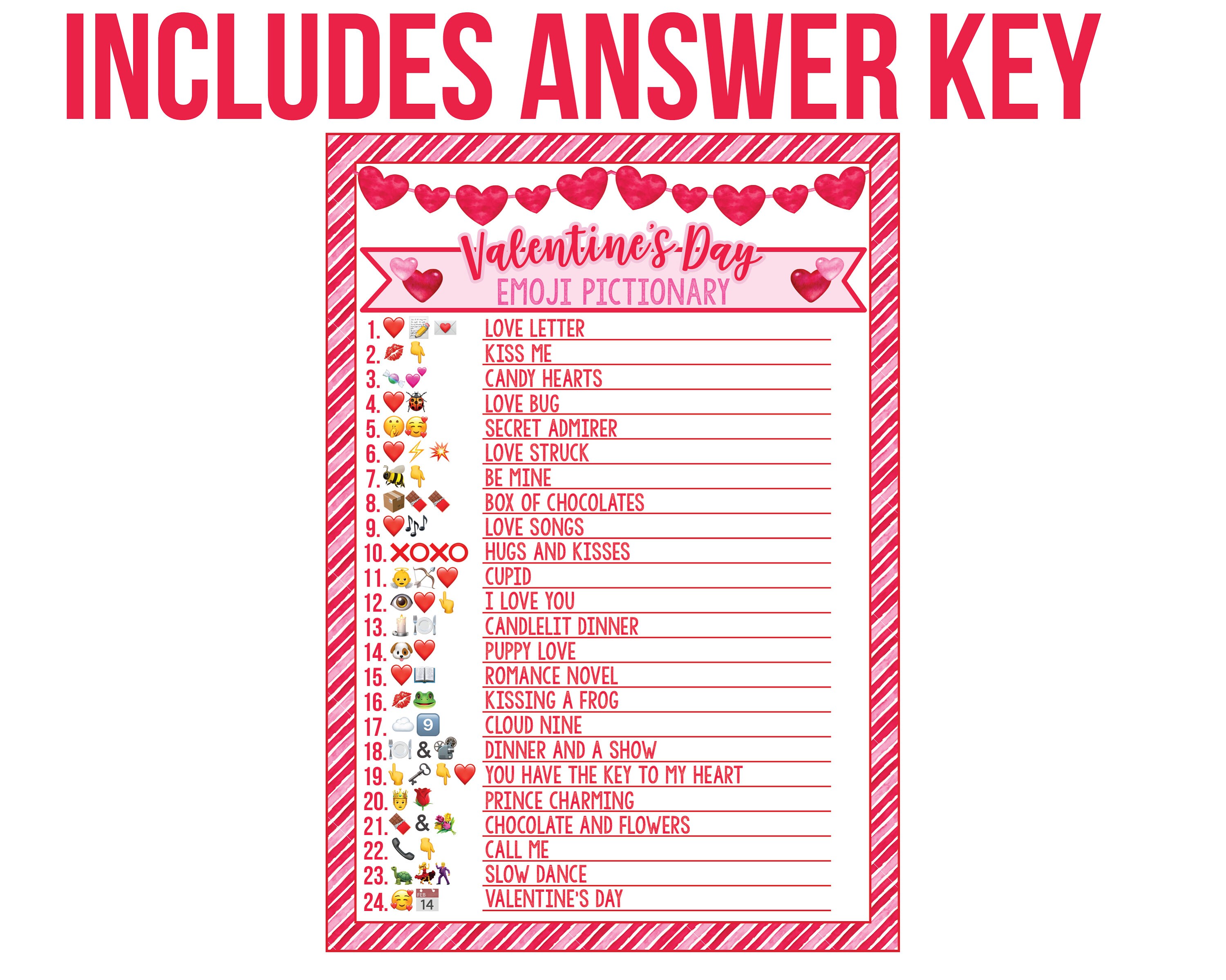 Valentine's Day Emoji Pictionary - Valentine's Day Printable Game ...