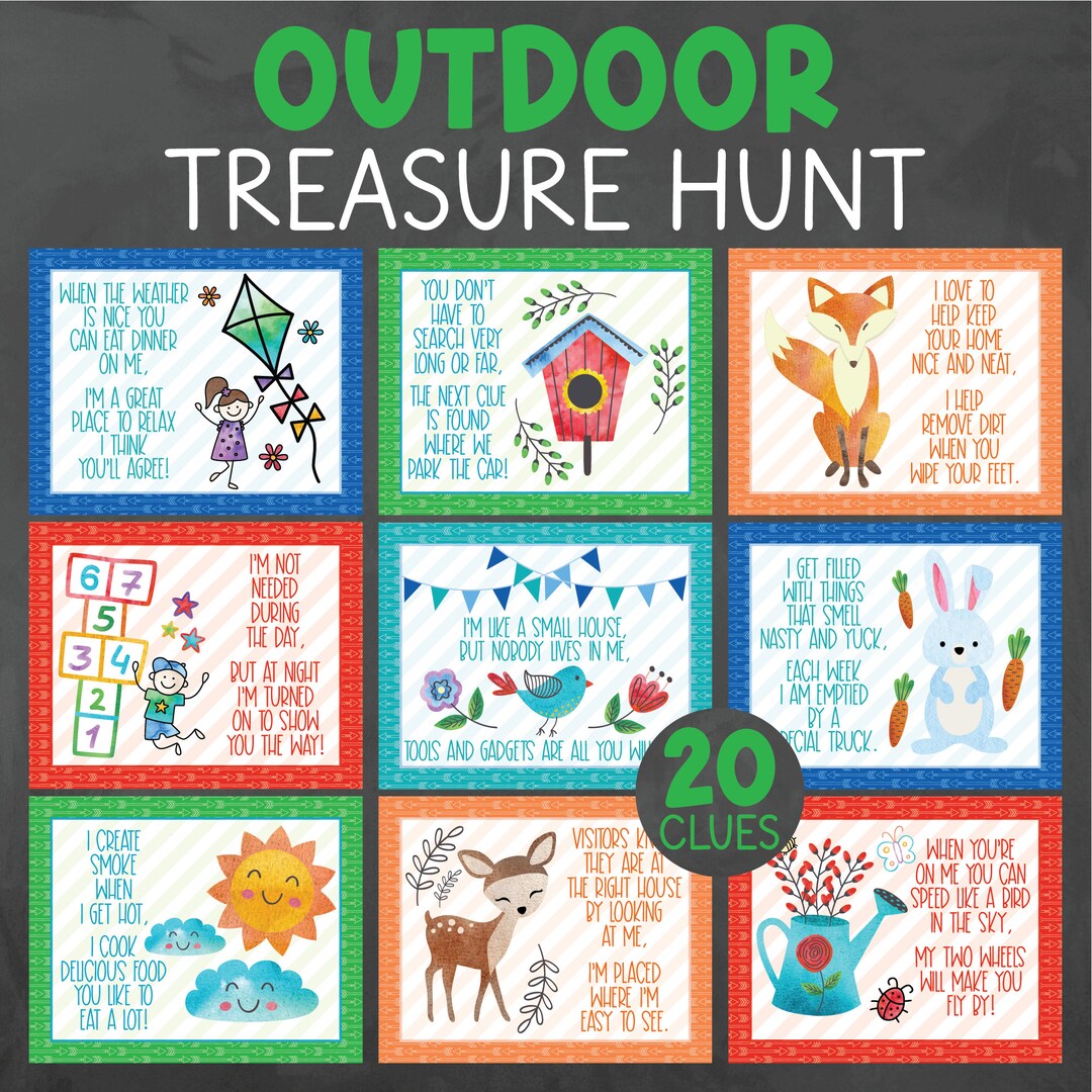Outdoor Treasure Hunt Clues Outdoor Scavenger Hunt Clues Outdoor Game ...