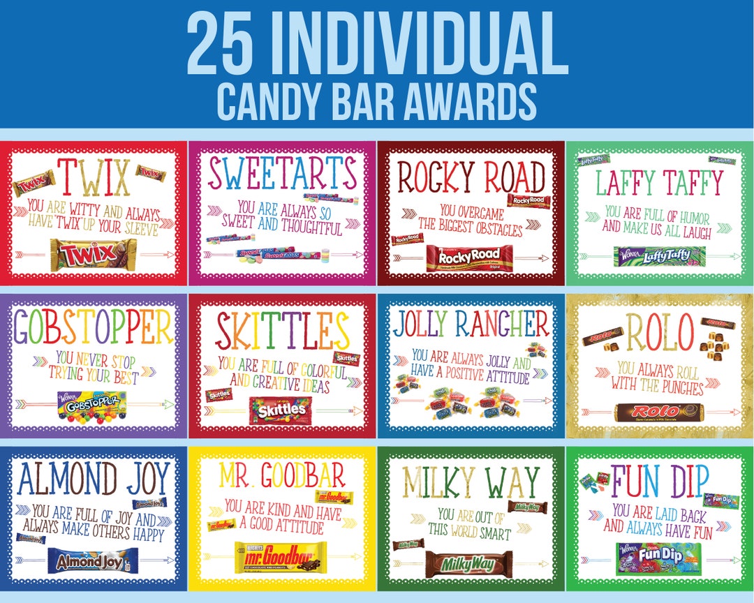 25 Individual Candy Bar Awards Candy Bar Award Certificates Individual ...