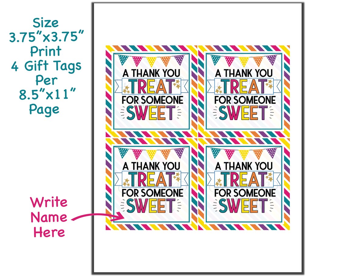 Thank You Treat Gift Tag Thank You Candy Gift Tag Miss You - Etsy