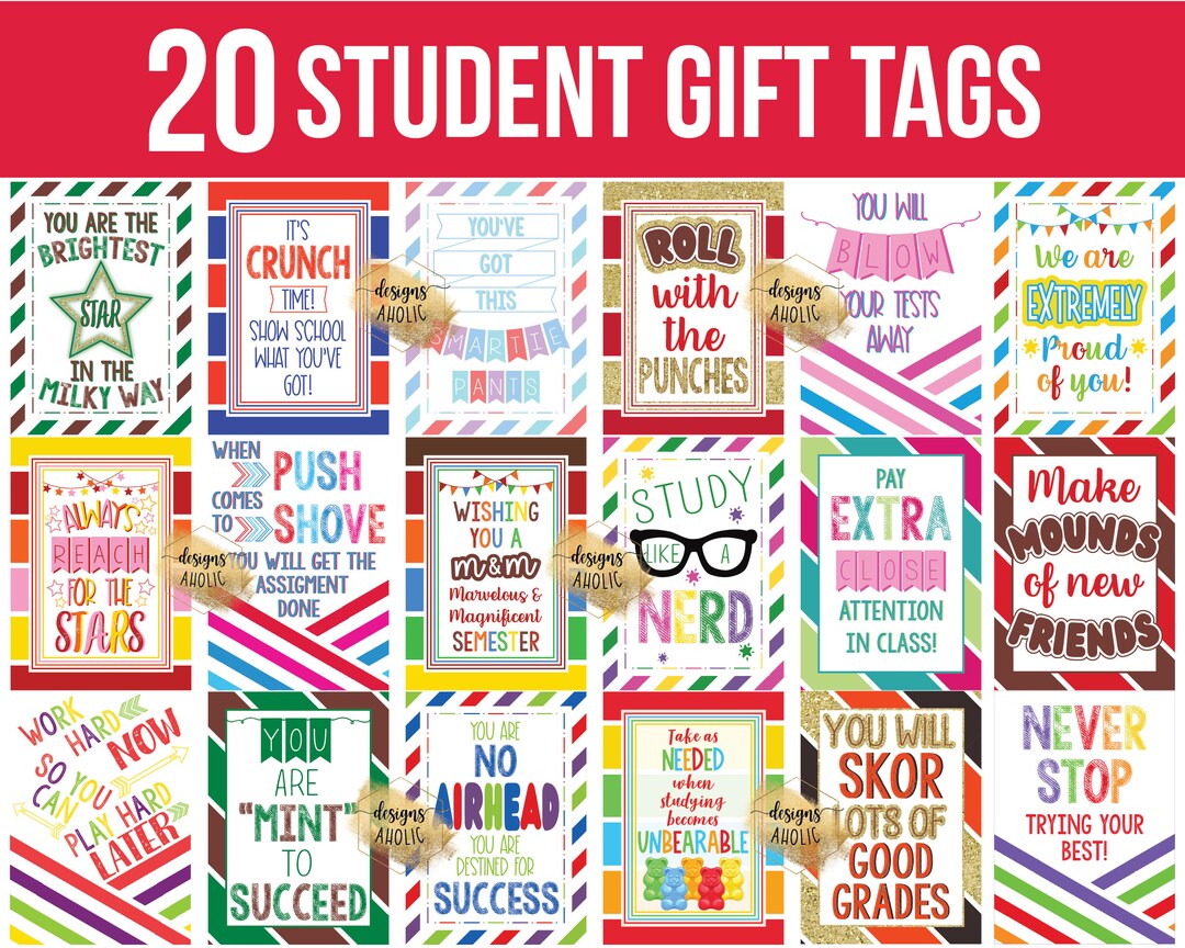 Student Candy Gift Tag Printables College Care Package Gift - Etsy