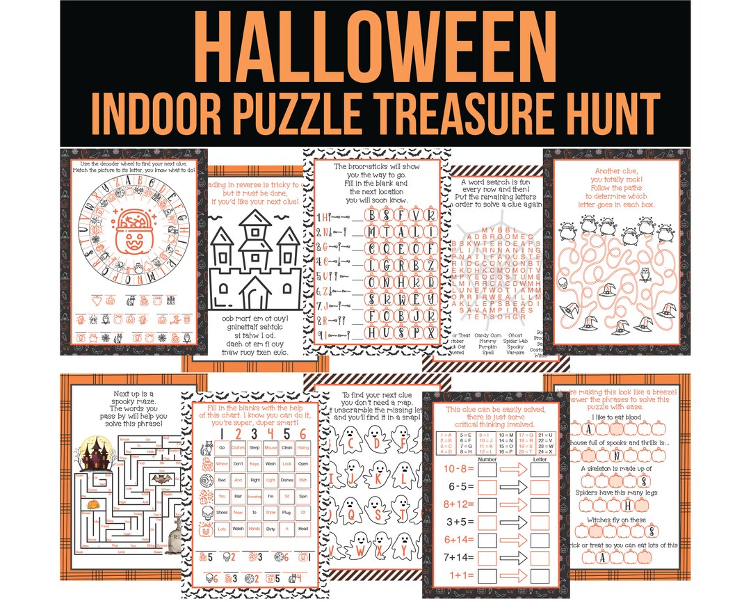 Indoor Halloween Puzzle Treasure Hunt Halloween Puzzle Scavenger Hunt ...