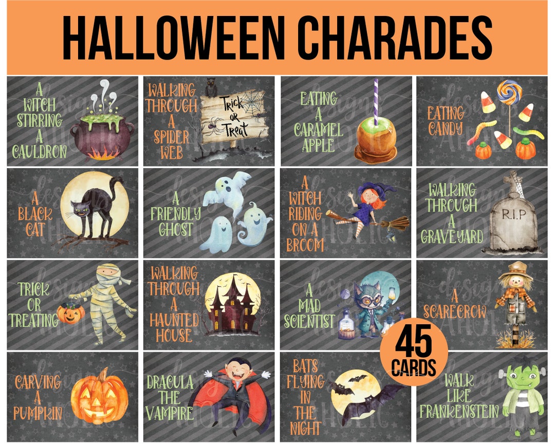 45 Halloween Charades Halloween Games Halloween Party Games Printable ...